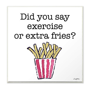 Stupell Industries Exercise or Extra Fries Striped Fry Illustration Wall Plaque, 12 x 12, Multi-Color