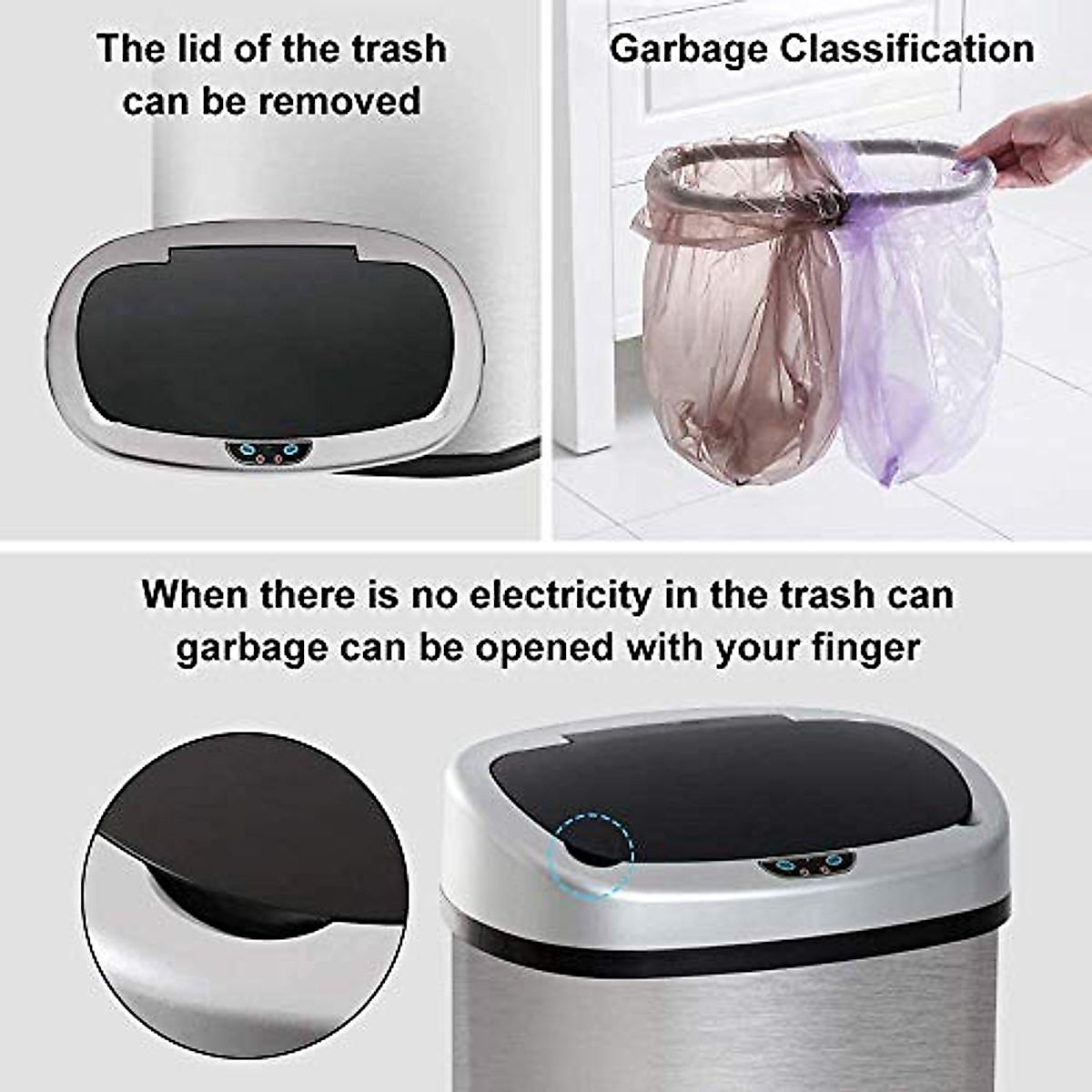 13 Gallon Kitchen Trash Can High-Capacity Brushed Stainless Steel Touch Free Garbage Can with Motion-Sensing Lid Automatic Trash Bin for Bedroom Bathroom Home Office 50 Liter