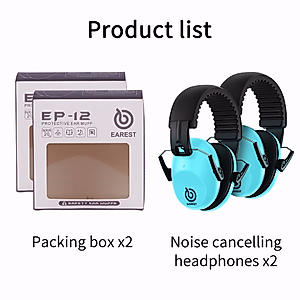 EAREST 2 Pack Protection Ear Muffs, Noise Reduction Safety Ear Muffs Shooting Earmuff with Carrying Bag + Belt, NRR 20 dB Professional Ear Defenders for Adults and Children - Blue