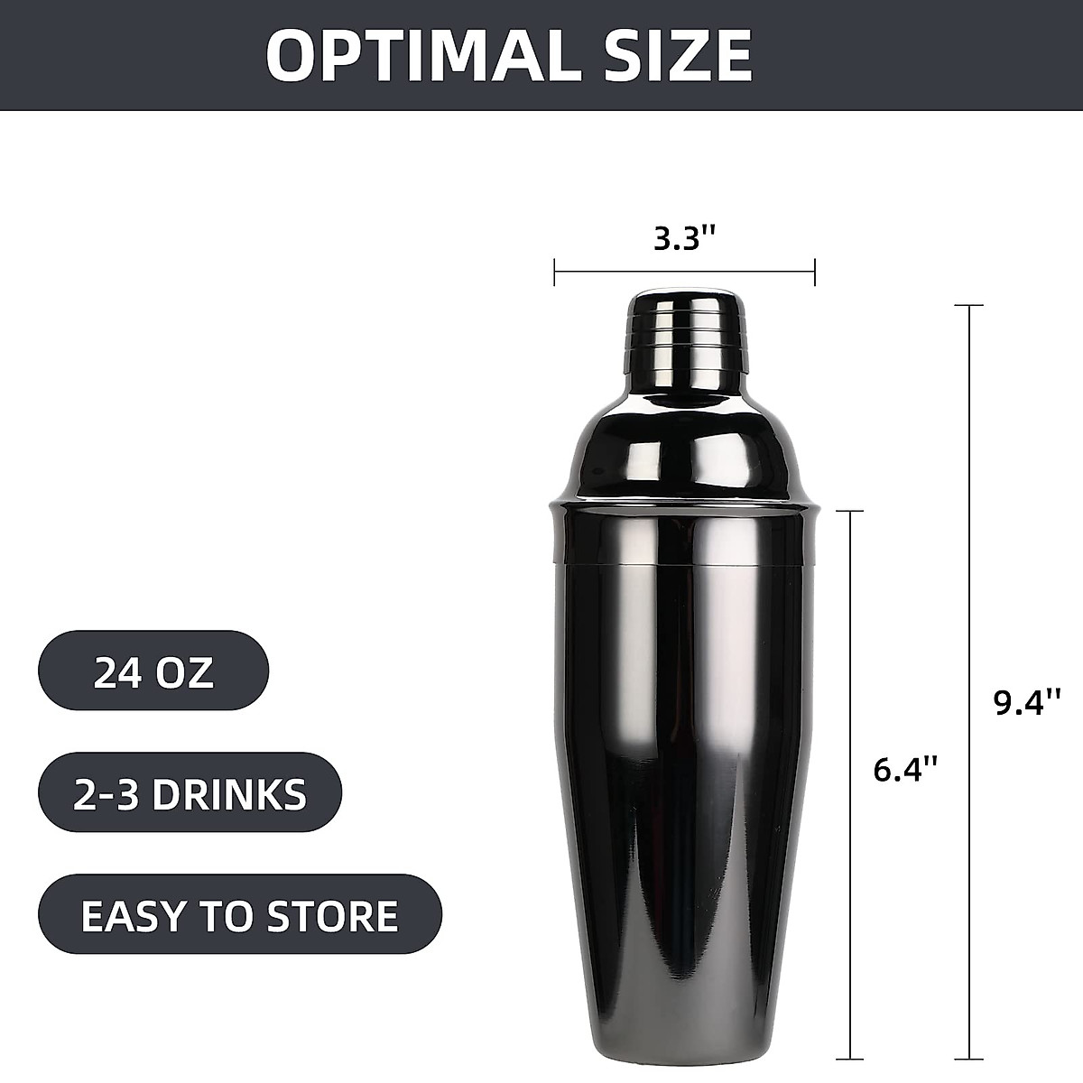Cocktail Shaker Bartender Kit 24 Ounce with Cocktail Strainer, Bar Kit Drink Mixer Shaker Martini Shaker（Black）