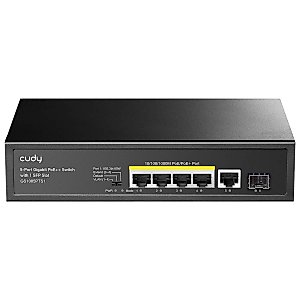 Cudy 5 Port 120W Gigabit PoE+ Switch, PoE Switch, 60 Watts Port 1, 4 PoE Ports, 802.3 at/AF, VLAN, Extension to 250 Meters, Not Support 802.3bt, GS1005PTS1