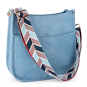 Viva Terry Vegan Leather Crossbody Fashion Shoulder Bag Purse with Adjustable Strap (Light Blue)