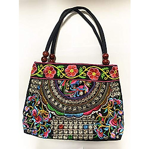 Serstone Embroidery Handbag Boho Ethnic Bag Travel Totes Beach Bag(Money-spinners)
