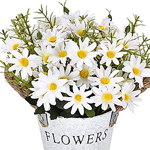 Artflower Artificial Daisy Pot Artificial Daisy Bouquet with Vase Silk Daisy Arrangements Bonsai for Home Office Wedding Party Stage Centerpieces Windowsill Decor, White