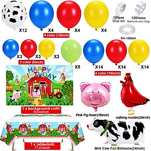 Golray 91Pcs Farm Animals Party Decorations Supplies, Farm Barn Animal Backdrop Farmhouse Decor Tablecloth Cow Print Horse Balloon Arch Garland Kit 1st Baby Shower Birthday Party Supply for Kids Girls