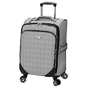 LONDON FOG Softside Spinner Luggage,Telescoping Handles, Black Menswear Plaid, Carry-On 20-Inch