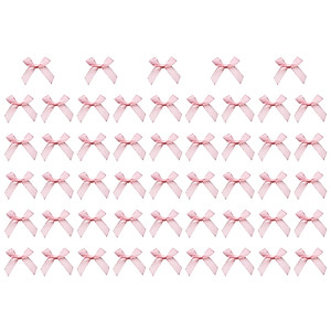 Shapenty Mini Satin Ribbon Bows Flowers Boutique for Sewing Scrapbook Card Making Wedding Christmas Gift Girls Dress Hair Accessories Decoration Crafting, 4x4cm,50PCS (Pink)