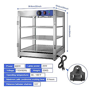 Commercial Countertop Food Warmer | 800 W Stainless Steel Countertop Heated Cabinet | 3-Tier Glass Food Warming Display Machine | 86-185°F Temp Control Food Heater for Buffet Restaurant
