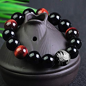 Merdia Men's Tiger Eye Stretch Bracelet with Dragon King Pattern Bead(12MM Silver Dragon)
