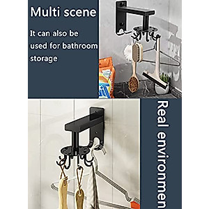 HEFFY Kitchen Storage Rotary Hook Rotatable Utensils Hooks Aluminum Small Utensil Holder Cooking Tool Hanger Bathroom Toilet RV Campers Easy to Install with 8 Removable Black
