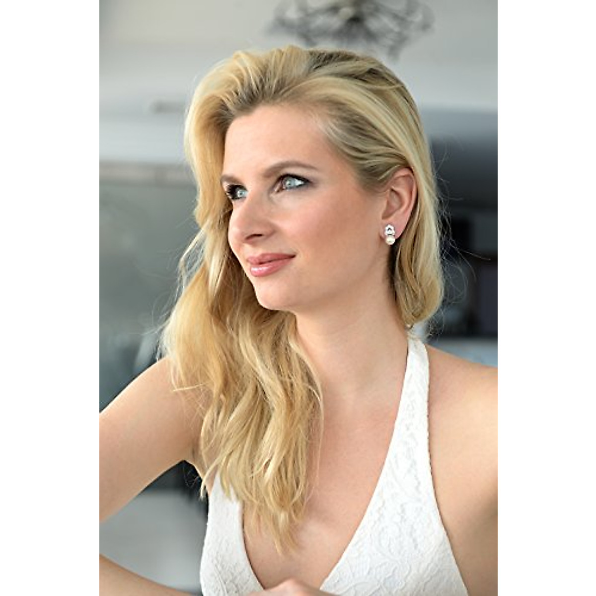 Mariell Cubic Zirconia Pearl Drop Clip-On Earrings for Women, Non-Pierced Earrings, Jewelry for Brides