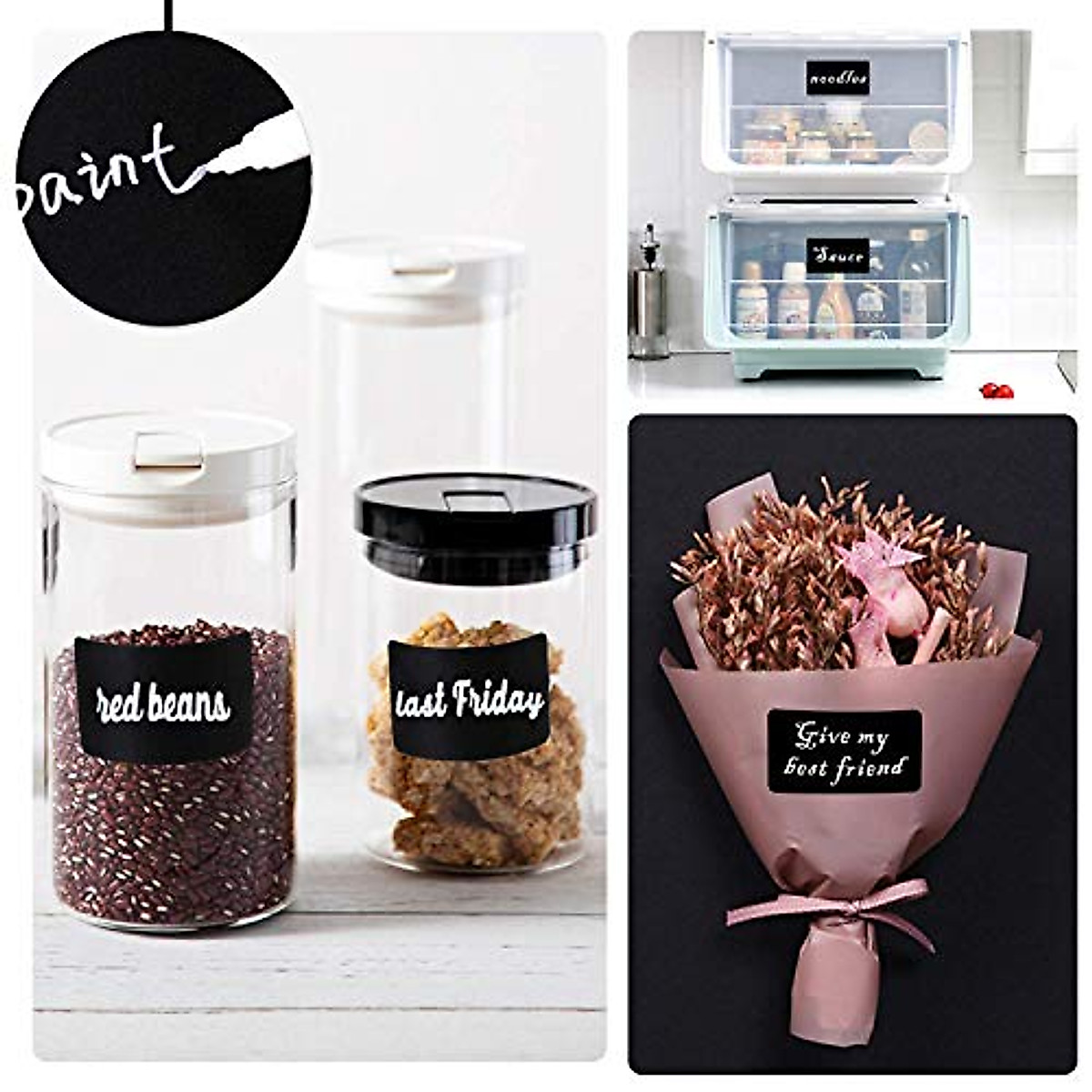 Chalkboard Labels 120pcs Marker Waterproof Blackboard Stickers with 1 Liquid Chalk for Mason Jars, Craft Rooms, Storage, Glass Bottle, Store Organize Home & Kitchen