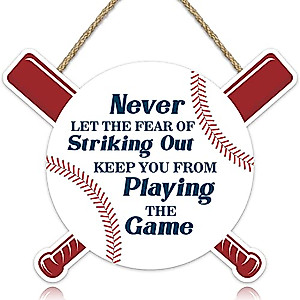IARTTOP Inspirational Quotes Wood Signs Never Let The Fear of Striking Out Keep You from Playing The Game Wood Sign-36x28.5cm,Retro Baseball Signs Wooden Plaque Hanging Wall Art for Classroom Decor