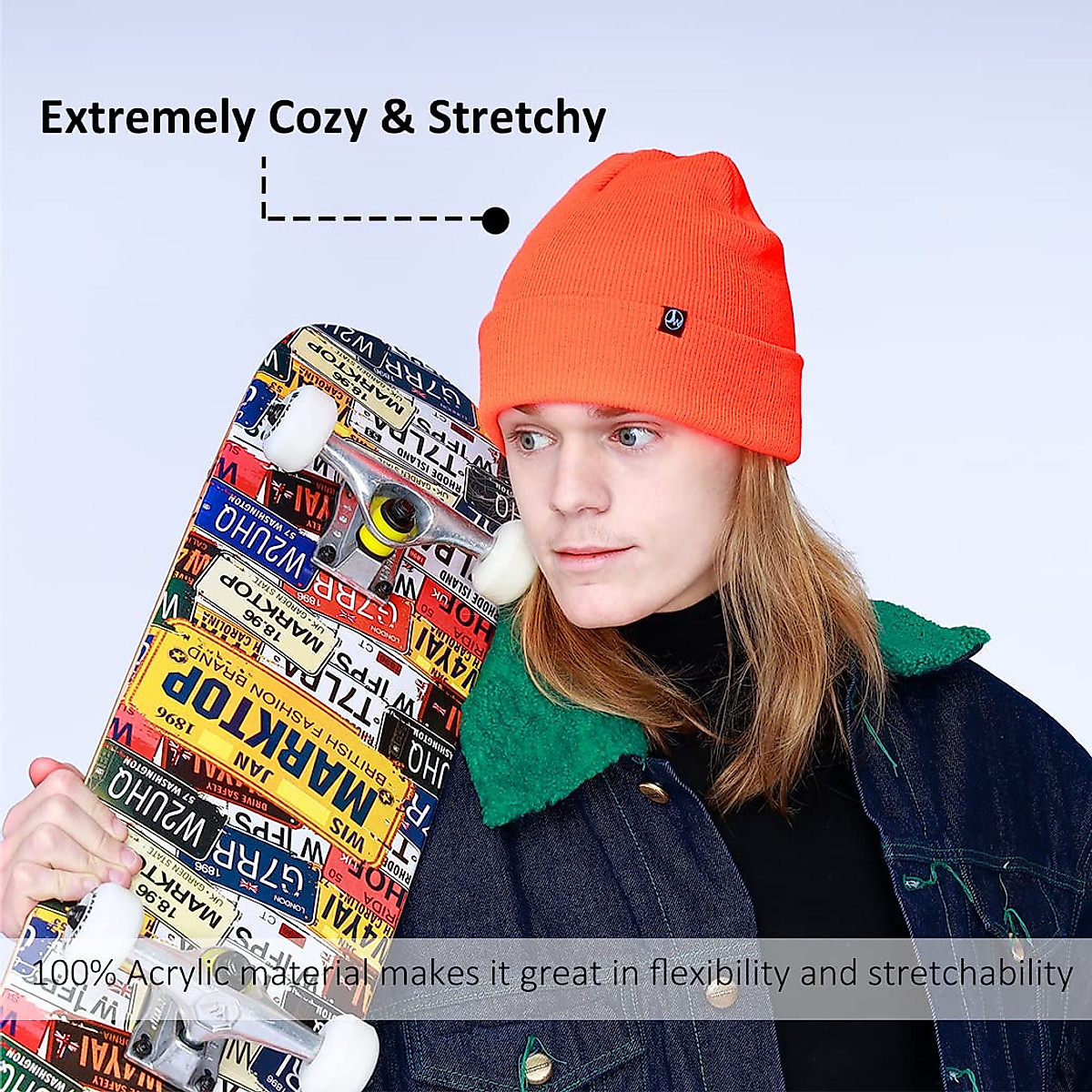 Joywant Knit Orange Beanie Hats for Men Slouchy Acrylic Guys Women Winter Hat Skull Caps All Season Cuffed Unisex Beanies (Fluorescent Red)