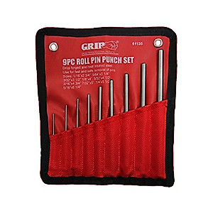 Grip 9 pc Roll Pin Punch Set - Gunsmithing, Automotive, Watch Repair, Jewelry, Crafts - Roll-Up Storage Pouch Included
