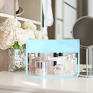 SUEBONI Makeup Bag Waterproof Leather Cosmetic Bag Toiletry Bag,DIY Chenille Letter Bag Nvlon Clear Travel Makeup Bag for Women Girls (Blue)