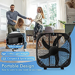 Tangkula 3-Speed Box Fan, 20 inch Floor Fan for Full-Force Circulation with Air Conditioner, 3 Settings, Adjustable Dial, Carrying Handle, Portable Floor Fan for Home, Compact & Lightweight (Black)