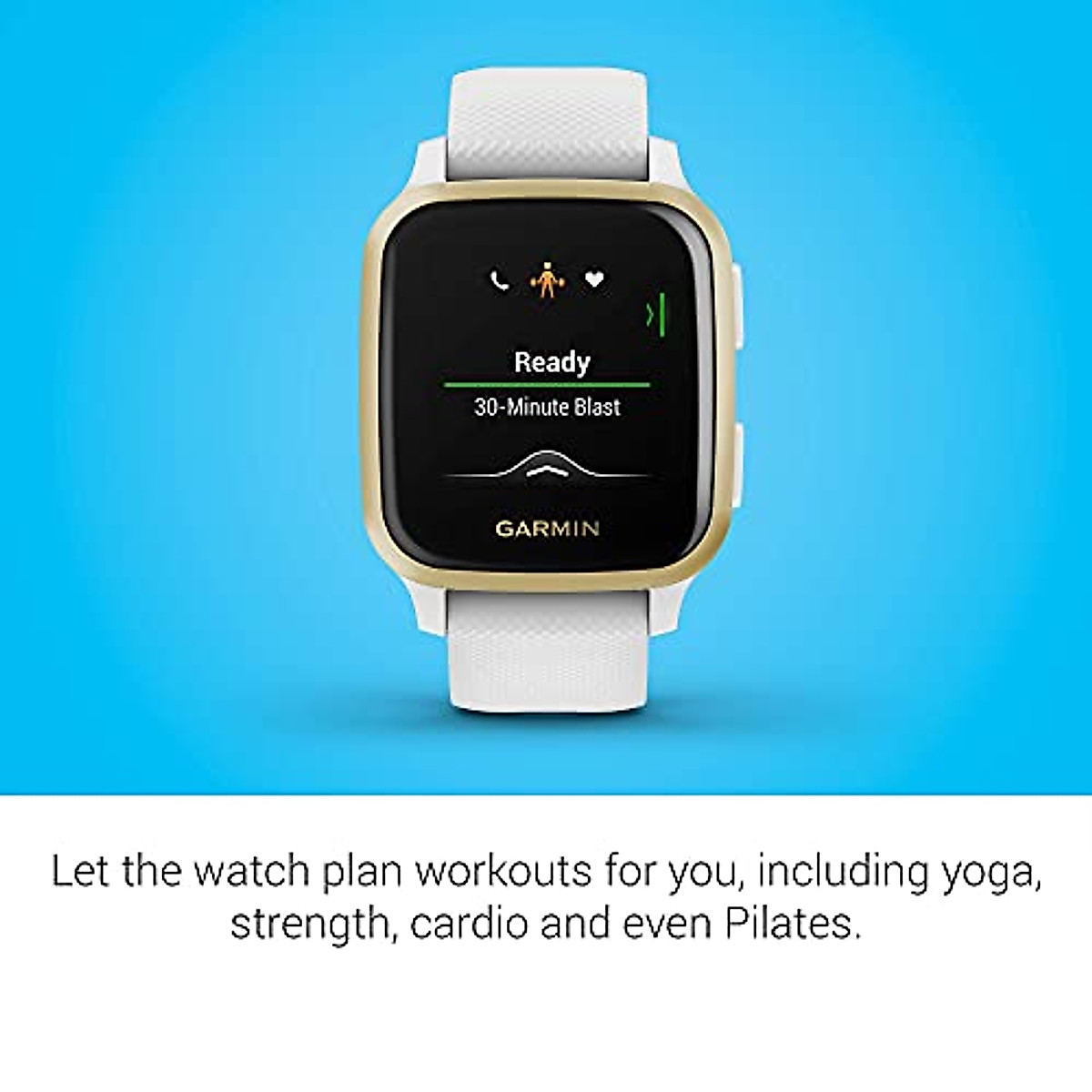 Garmin Venu Sq, GPS Smartwatch with Bright Touchscreen Display, Up to 6 Days of Battery Life, Light Gold and White (Renewed)