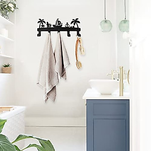 YuanOcean Adventurer Pool Beach Towel Rack for Bathroom Kitchen Robes Coat Hanger Indoor Outdoor Wall Mounted Towel Holder Rustproof and Waterproof Metal - 5 Hooks 16 Inch (Black)