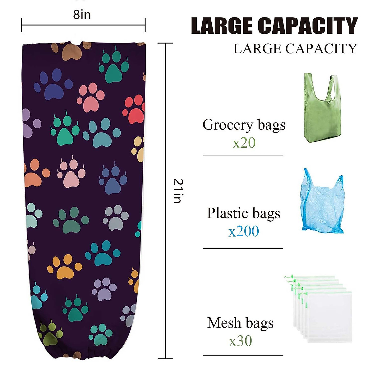 Cute Plastic Bag Holder,Paw Print,Grocery Bags Dispenser,Shopping Bag Organizer,Gifts for Kitchen Decor