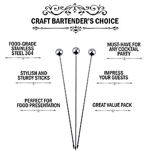 Cocktail Picks Stainless Steel Toothpicks - (12 Pack / 4 Inch) Martini Picks Reusable Fancy Metal Drink Skewers Garnish Sticks for Martini Olives Appetizers Bloody Mary Brandied
