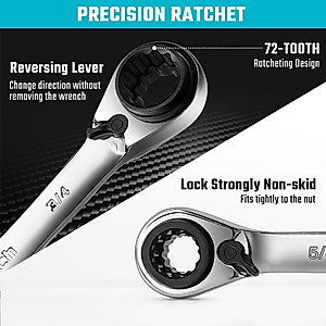 DURATECH 4-in-1 Reversible Ratcheting Box Wrench Set, Double Box End, SAE, 2-Piece, 5/16, 3/8, 7/16, 1/2 & 9/16, 5/8, 11/16, 3/4-Inch, CR-V Steel, Mirror Polished, with Rolling Pouch