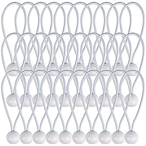 AOPRIE 30 Pcs Bungee Cords with Balls 4 inch White Ball Bungees Heavy Duty Tarp Bungee Cords Trap Weather Resistant Tie Down Strap for Camping, Tents, Cargo, Holding Wire and Hoses