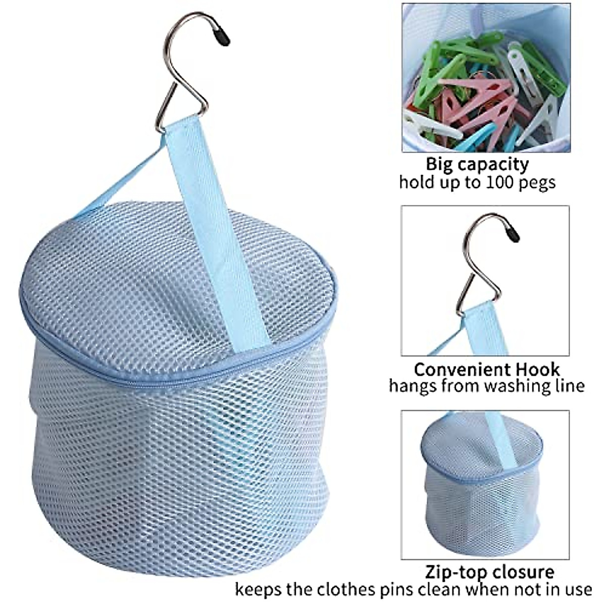 48 Pack Plastic Clothes Pins Heavy Duty Outdoor for Hanging Clothes, Colored Clothespins Clips with Springs Clothes Drying Line Pegs with Mesh Clothes pin Bag，Crafts Picture Clips Food Package Clips