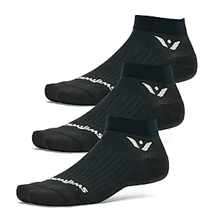 Swiftwick- ASPIRE ONE (3 Pairs) Running & Cycling Socks, Breathable, Compression Fit (Black, Large)