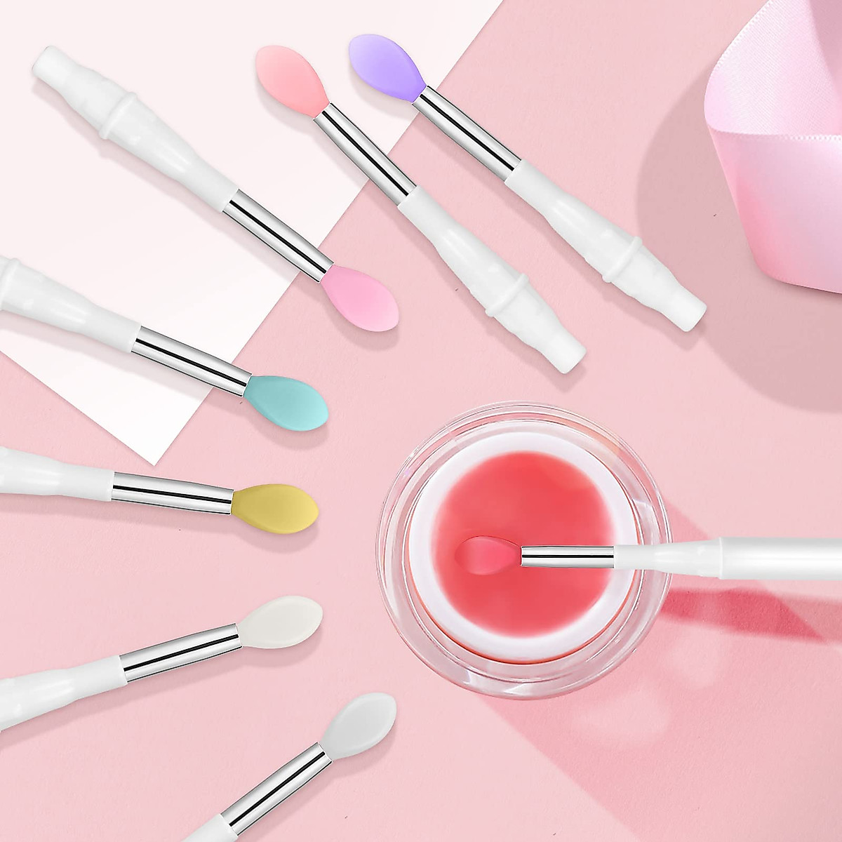 Unaone Silicone Lip Brush, 8 PCS Makeup Beauty Lipstick Brushes with Cap Lip Applicator Brushes for Lipstick Lip Gloss Lip Mask Eyeshadow