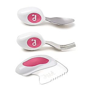 doddl Toddler Utensils, Ergonomic Fork Spoon and Knife Set for Self Feeding, Stainless Steel Silverware for 1-3 Year Olds, BPA Free, Dishwasher Safe (Magenta)