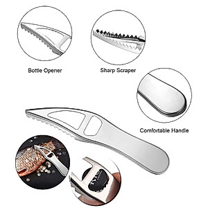 ARFUKA Fish Scaler Stainless Steel Fish Scale Remover with Bottle Opener, Fish Descaler Tool and Fish Bone Tweezer Seafood Tool Set Pack of 2
