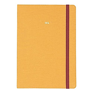 Letts of London Raw Weekly/Monthly Planner, 12 Months, January to December, 2024, Sewn Binding, A5 Size, 8.25" x 5.875", Multilingual, Mustard (C082309-24)