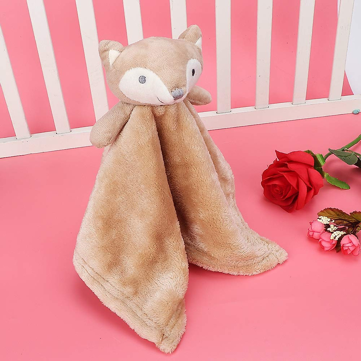 FastUU Baby Crib Soother, Baby Security Blanket Cute Shape Crystal Velvet Cartoon Pattern for Baby(Fox)