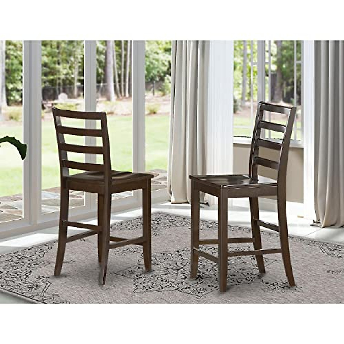 East West Furniture FAS-CAP-W Wood Seat Stool Set with Ladder Back, Set of 2, Cappuccino Finish