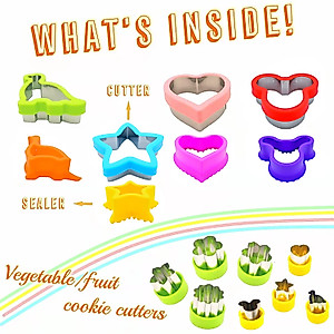 Uncrustables Maker, 12pcs Sandwich Cutter and Sealer sets, Uncrustable Sandwich Cutter, Decruster Sandwich Maker, Bread Cookie Cutters for Boys Girls Lunch & Bento Box (Dinosaur Heart Mickey Star)