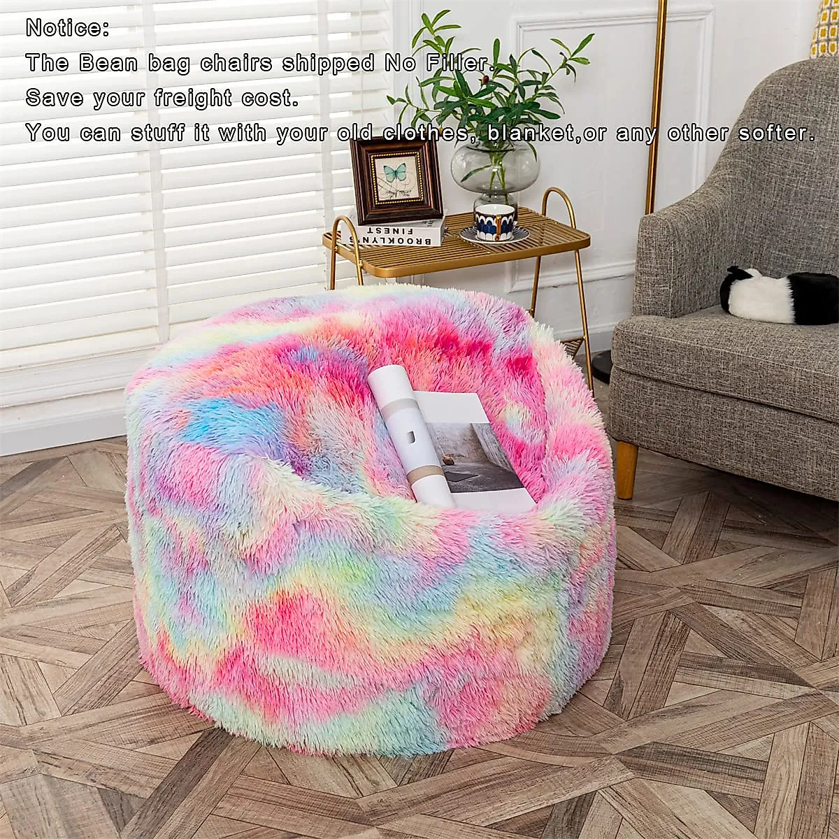 Storage Bean Bag Chairs Cover NO Filler Bean Bag Cover Living Room Furniture 31x20 Inch Soft Washable Plush Fiber Adult Bean Bag Bed Fuzzy Love Sack Beanbag Cover NO Filling Rainbow