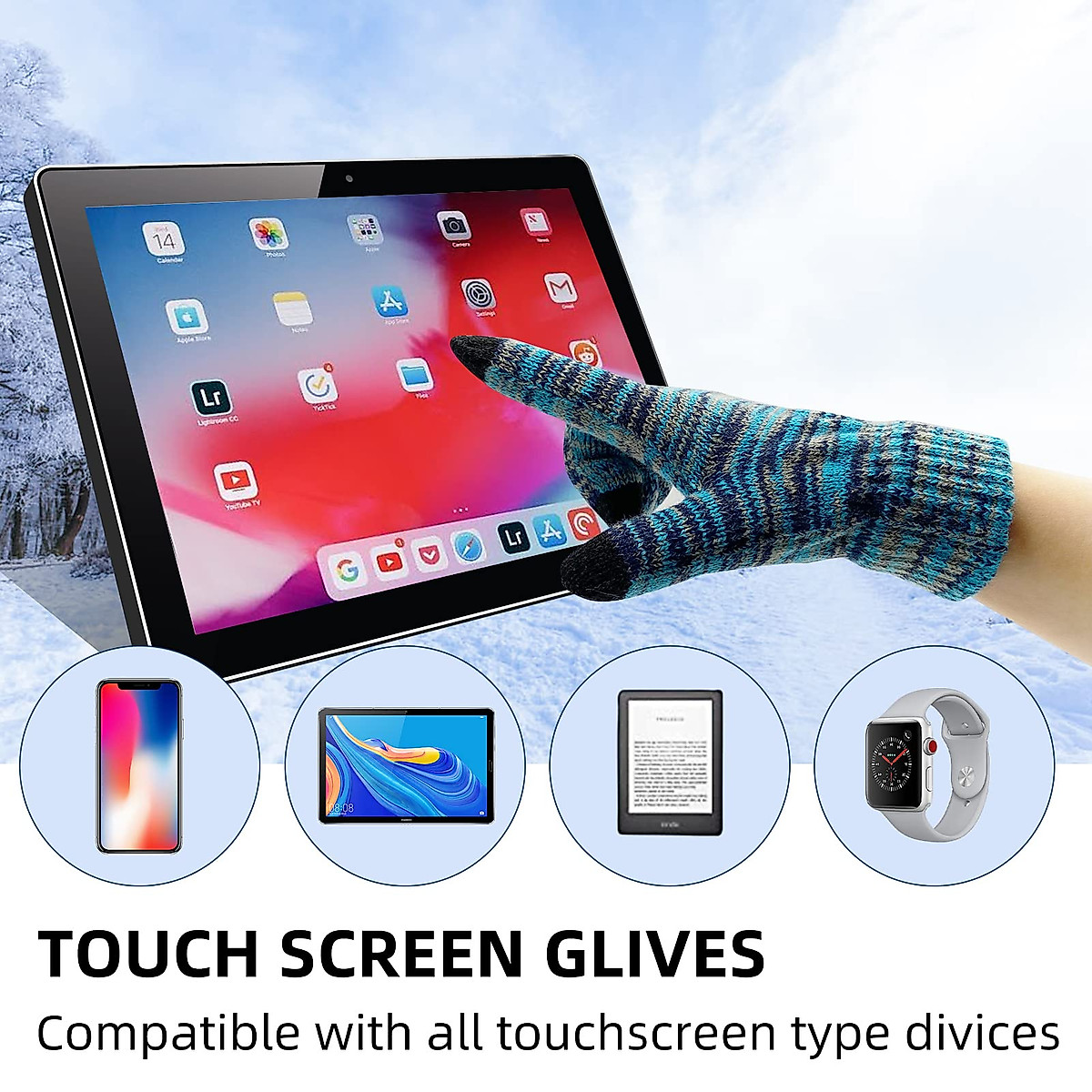 3 in 1 Winter Beanie Hat Neck Warm Scarf and Touch Screen Gloves Set for Women and Men,Knit Cap Set