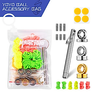 MAGICYOYO Complete Yoyo Bearing Pack, 10 Ball Golden Unresponsive Yoyo Bearing + Size C 8 Ball Yoyo Bearing + Narrow C Responsive Yoyo Bearing + Bearing Removal Tool + 6 Yoyo Strings + 6 Yoyo Axles