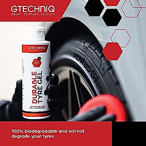 Gtechniq T1 Tyre n Trim 250ml - Keeps Tyres and Trim Black, Spotless, Pristine Condition - 1 Coat Satin Finish, Multiples Coats for Gloss Finish - Hydro Oleo Nanotechnology Water and Oil Repellency