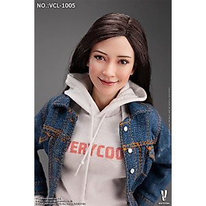 1/6 Scale Female Head Sculpt,Beauty Asian Girl Planted Hair Head Carved for 12inch Action Figure Body Doll (Black Straight Hair)