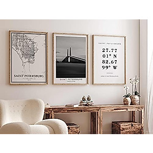 Dear Mapper Saint Petersburg United States View Abstract Road Modern Map Art Minimalist Painting Black and White Canvas Line Art Print Poster Home Decor (Set of 3 Unframed) (16x24inch)