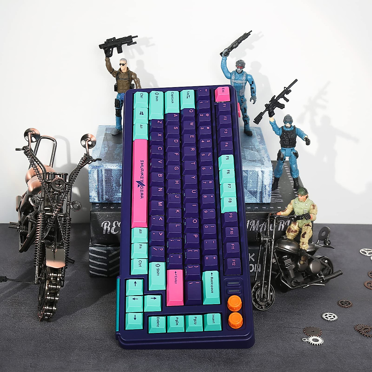Shurikey 75% Wireless Mechanical Keyboard, Compact 81 Keys Wired Gaming Keyboard (Varmilo EC V2 Sakura Switch) for Windows Mac OS Android, White LED Backlit - Saizo 003