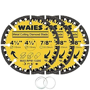 Waies 4-1/2 Inch Metal Cutting Diamond Blade for Angle Grinders, All Purpose Metal Cut Off Wheels for Steel, Rebar, Sheet Metal, Angle Iron, Stainless Steel (3PCS)