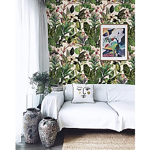 Luvdecor Wallpaper Peel and Stick Boho Leaf Tropical Wallpaper for Bedroom Removable Wallpaper Peel and Stick Floral Palm Leaf Botanic Boho Wallpaper for Renter Accent Wall 17.7 * 118 in