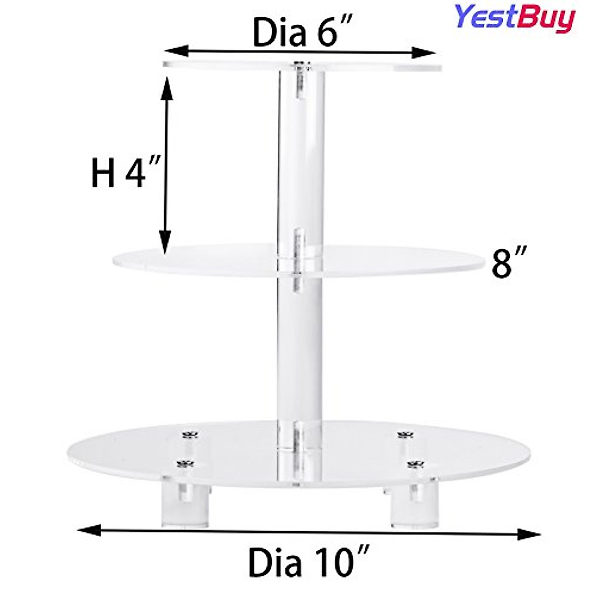 YestBuy 3 Tier Round Cupcake Stand with Base, Acrylic Cake Stand, Cupcake Tower Stand, Premium Cupcake Holder for 28 Cupcakes, Display for Pastry Wedding Birthday Party (4" Between 2 Layers)