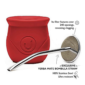 BALIBETOV Yerba Mate Set - BaliMate an Innovative Self-Clean Modern Gourd Design - Mate Cup and Bombilla (Yerba Mate Straw) Included (Red)
