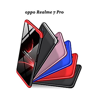 PartyUnix Compatible for Oppo Realme 7 Pro [with 1& Screen Protector][3 in 1] Slim Hard PC Plastic Bumper 360° Shockproof Shell Cover for Oppo Realme 7 Pro,Black+red