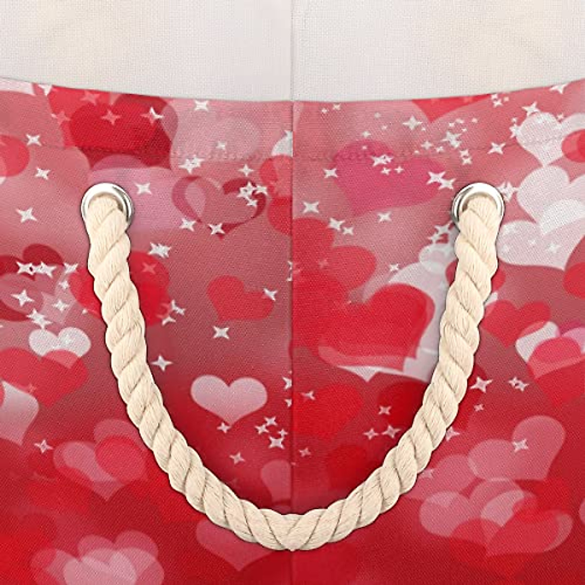 Red Valentines Day Love Heart (7) Large Round Baskets for Storage Laundry Baskets with Handles Blanket Storage Basket for Bathroom Shelves Bins for Organizing Nursery Hamper Girl Boy