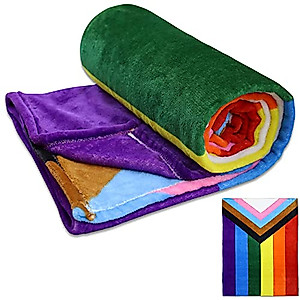 Progress Pride Super Plush Blanket - 50x60 Soft Throw Blanket - Perfect for Cuddle Season Progressive Pride LGBT Blanket